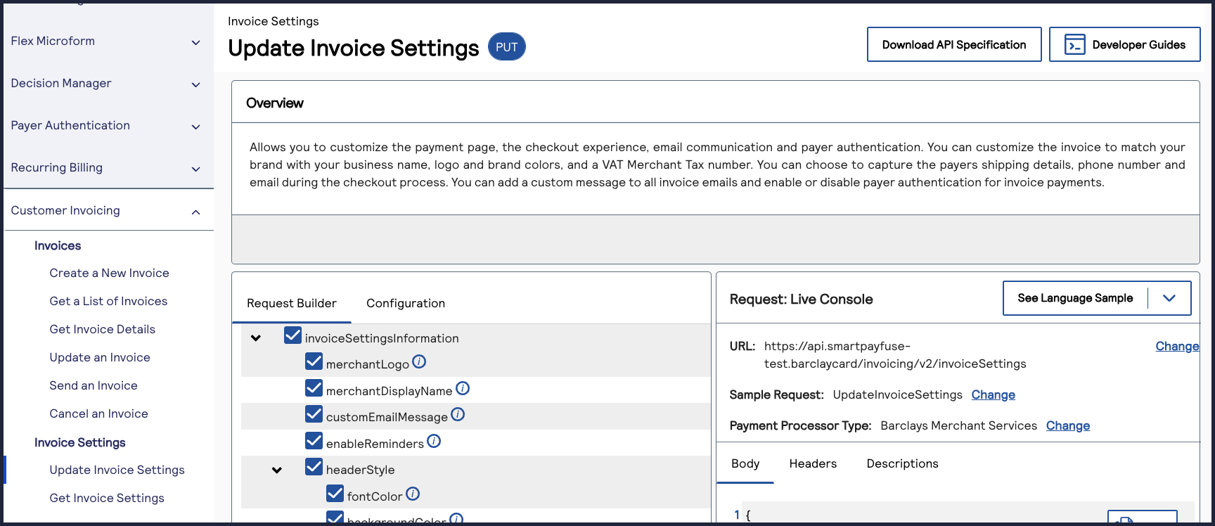 REST Interactive Example: Get Invoice Settings