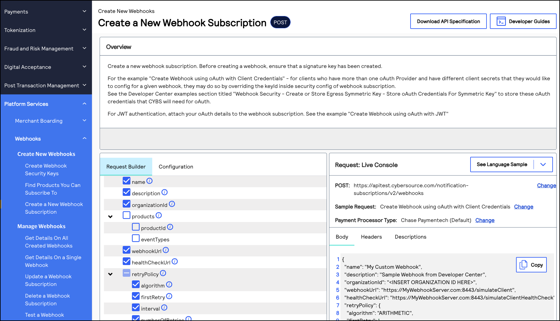 Create a Webhook Subscription Using Mutual Trust